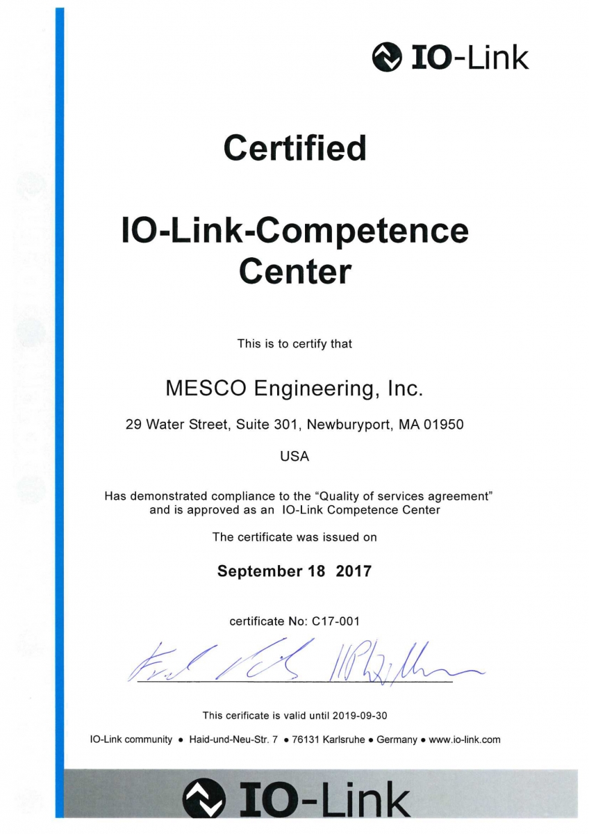 MESCO is IO-Link Competence Center for North America - MESCO Engineering